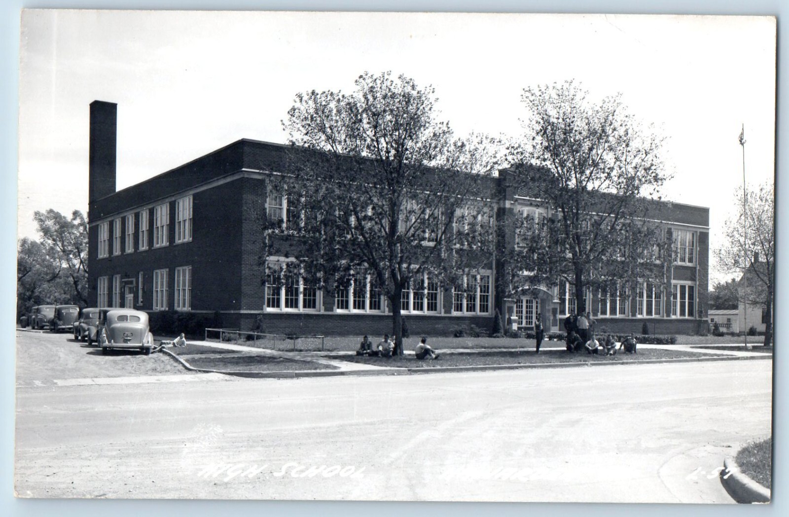 Hawarden Iowa IA Postcard RPPC Photo High School Building Cars Scene ...