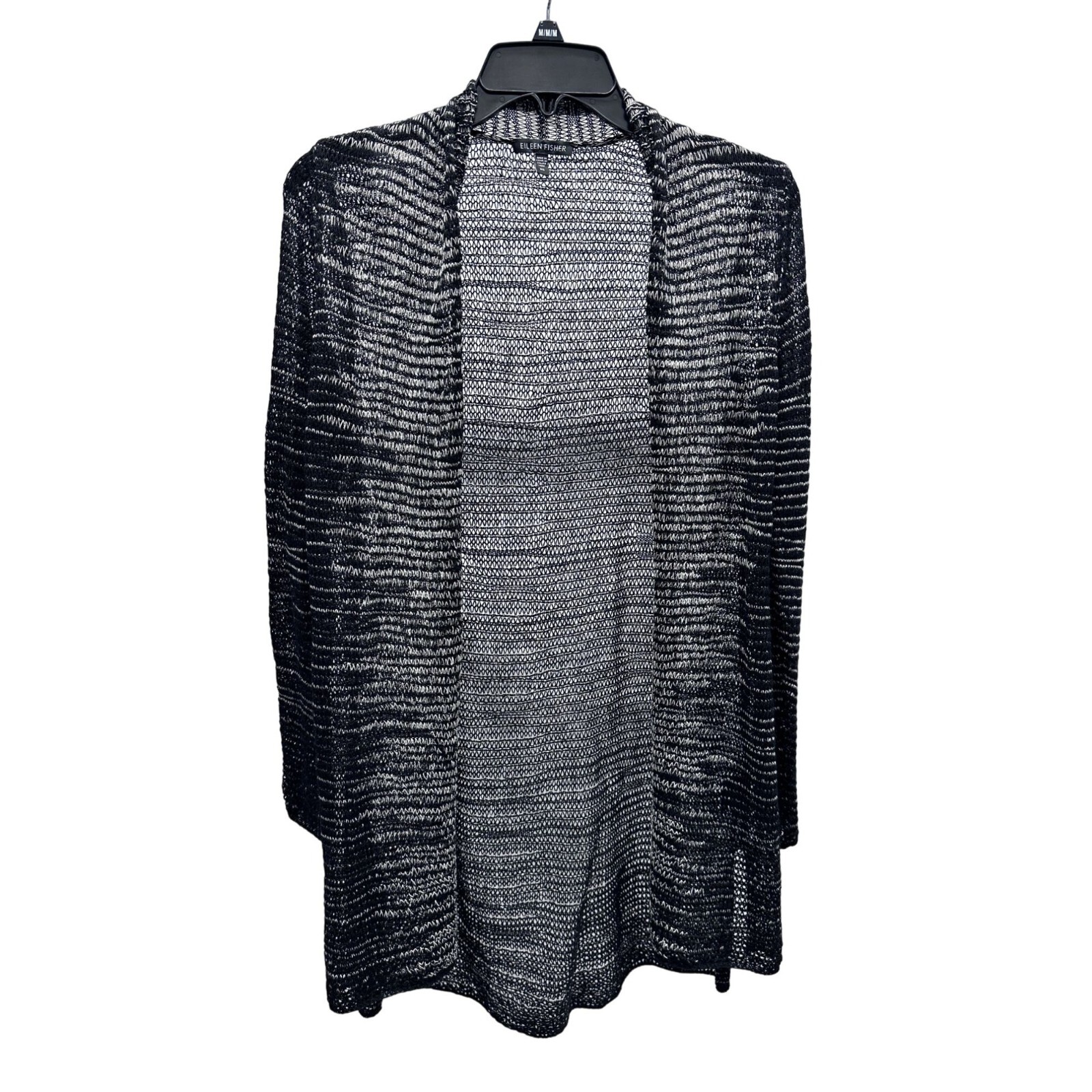 Eileen Fisher Black/White Open Waterfall Cardigan Swe… - Gem