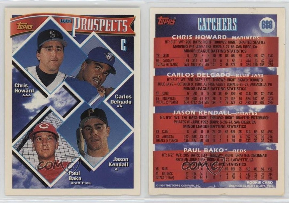 1994 Topps Prospects Chris Howard Carlos Delgado Jason Kendall Rookie ...