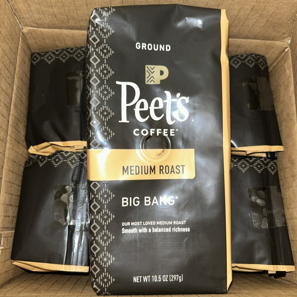 Peet’s Coffee, Medium Roast Ground Coffee Big Bang 63oz (6 Bags Of 10 ...