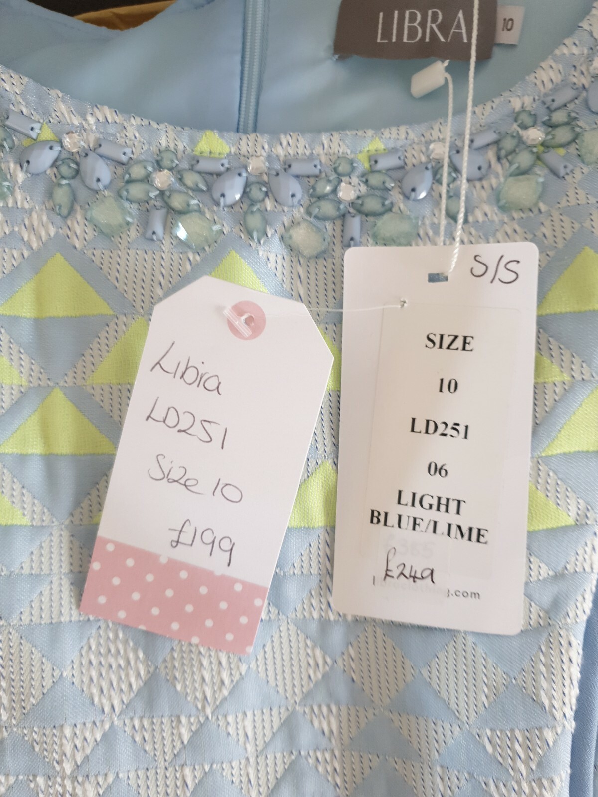 LIBRA DESIGNS Ladies Elegant Light Blue / Lime Dress Size 10 NWT £249 ...