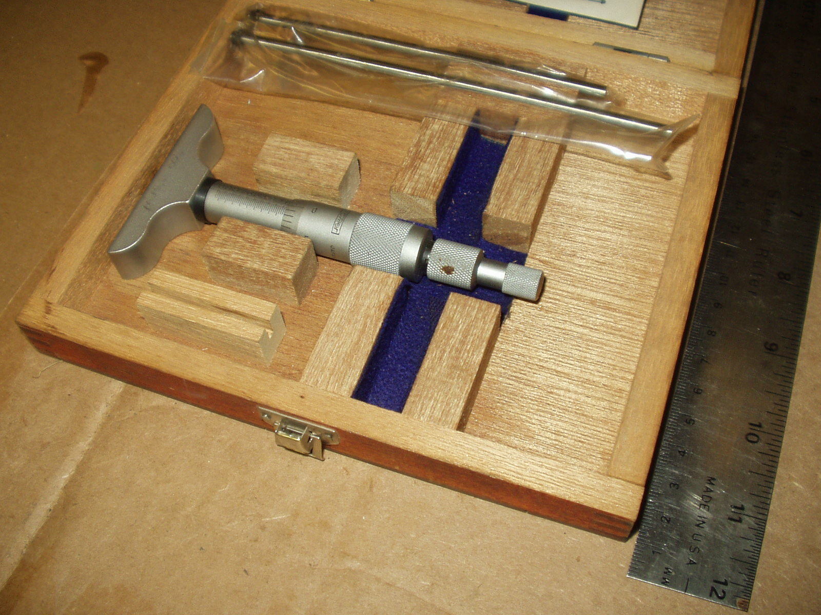 Fowler 52-225-005 Depth Gage Micrometer Range 0-3" Gradu .001" w/ two ...