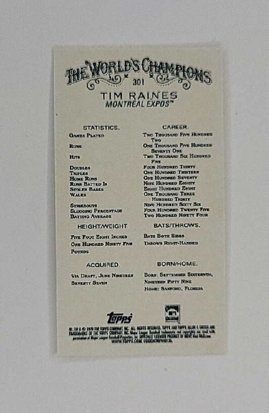 2020 TOPPS ALLEN & GINTER #301 TIM ROCK RAINES MINI PARALLEL SP ...