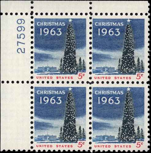 US Scott # 1240 Christmas Tree & White House, Plate Bk of 4 1963 5 ...