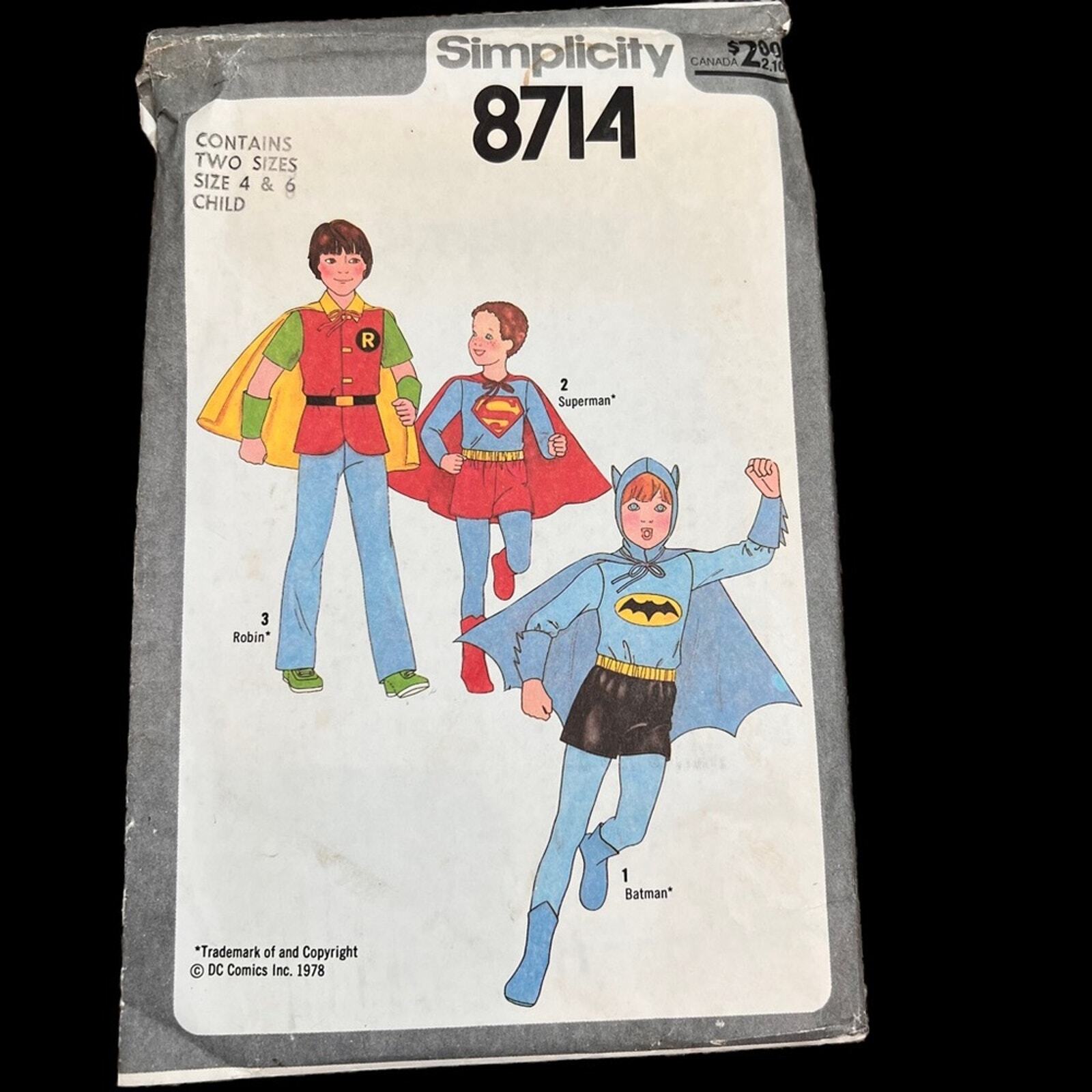 Vintage 1978 Simplicity DC Comics Pattern Batman Robi… - Gem