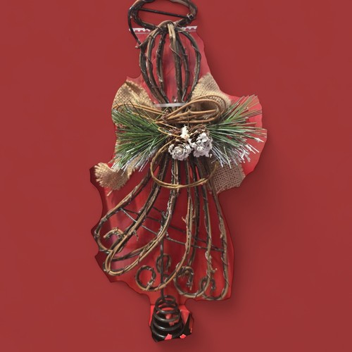 FARMHOUSE GRAPEVINE ANGEL Rustic Wall Door Decor Tree Topper, 12"H x 6 ...