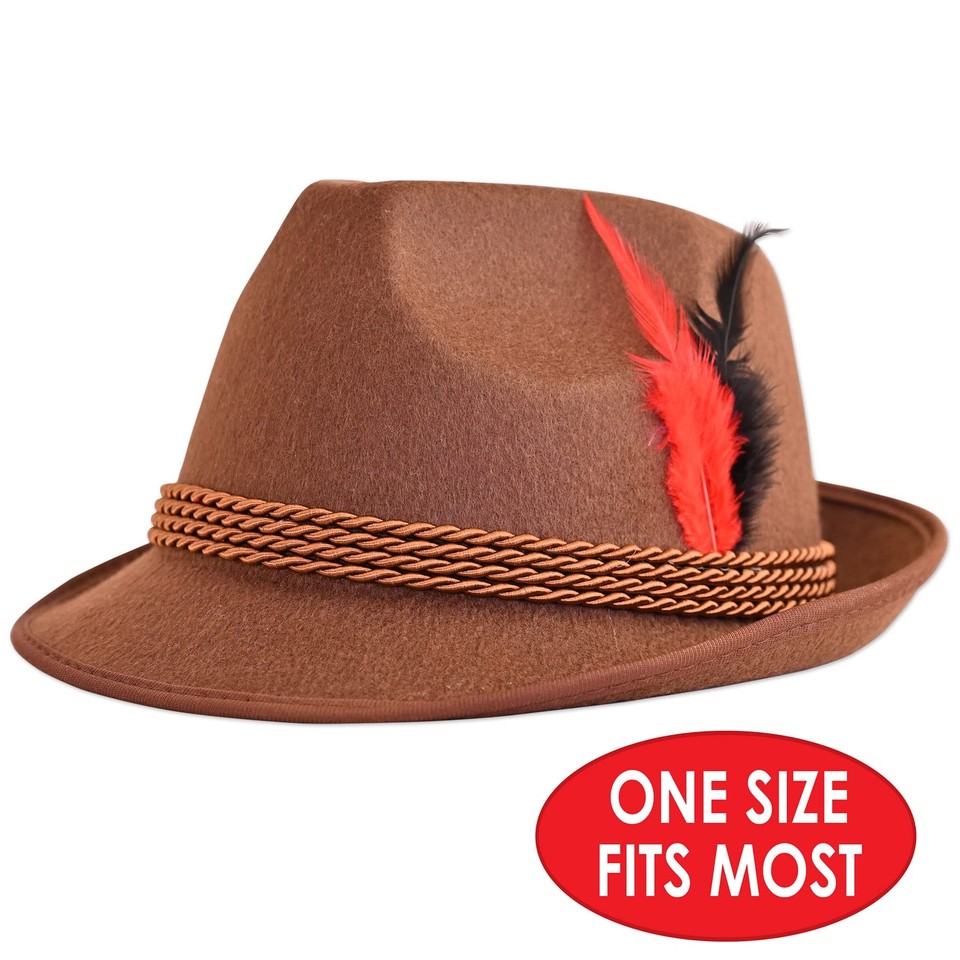 Beistle Brown German Alpine Hat With Decorative Cording And Feathers ...