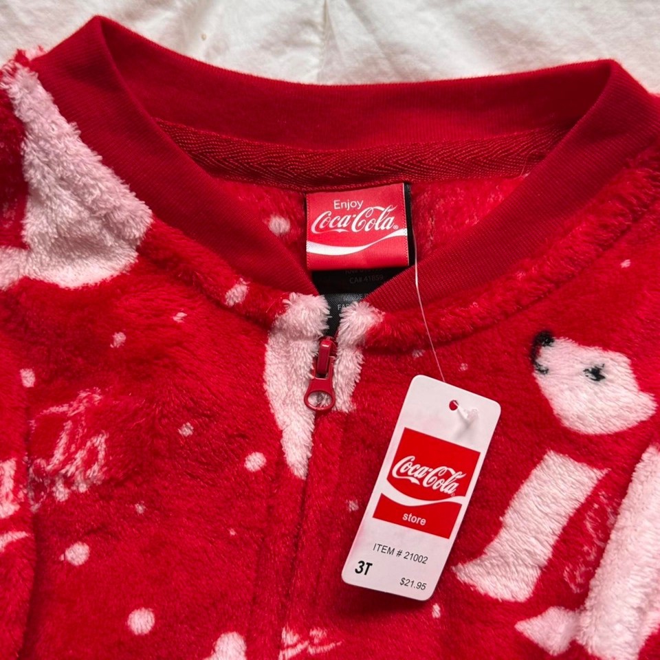 Coca cola logo printed fleece pajamas size 3T polar bear print holiday ...