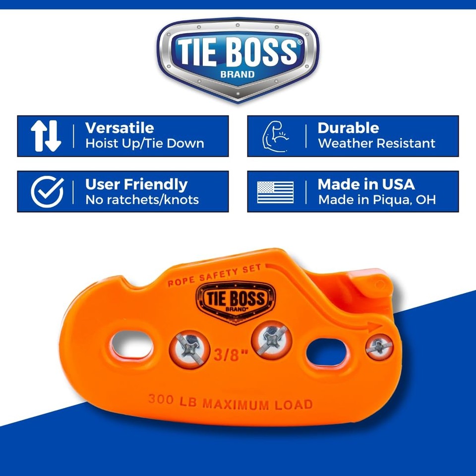 Heavy Duty 3/8 Inch Tie Down System with 15 ft Rope - Orange 300 lbs ...