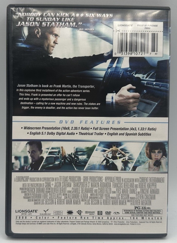 Transporter 3 DVD Widescreen/Fullscreen Jason Statham Natalya Rudakova ...