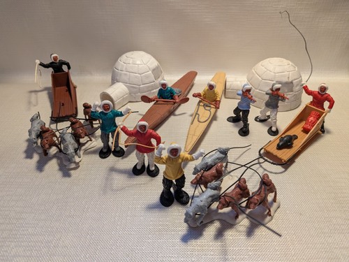 vintage timpo plastic figures eskimos igloo dogs etc mixed lot 1:32 ...