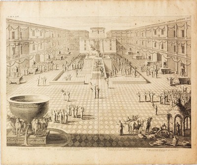 ca 1749 JEWISH TEMPLE IN JERUSALEM ENGRAVING FEAST TABERNACLES 18.5x15 ...