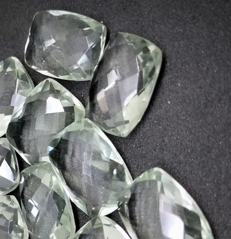 Natural Green Amethyst Checker Cut Cabochons Prasiolite Faceted Loose ...