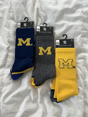 3 PAIRS Michigan Wolverines Strideline Premium Crew Socks Full Knit ...