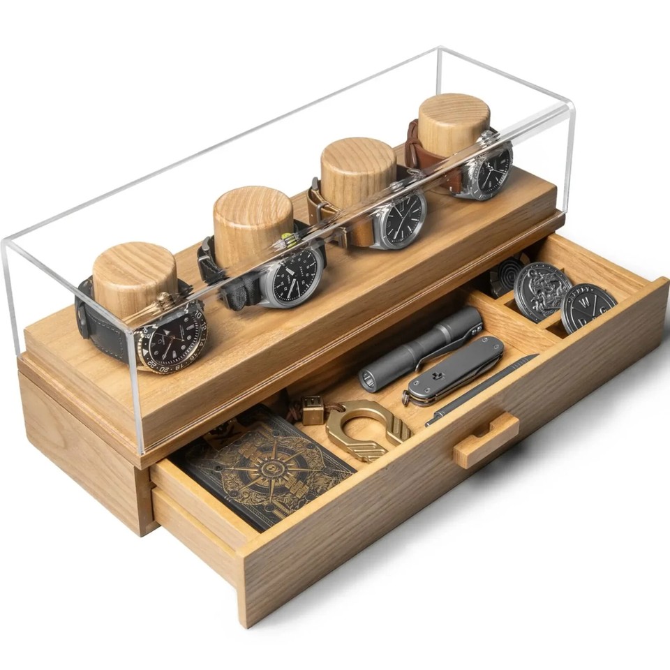 Holme & Hadfield Watch Deck 4-Watch Display Case with Drawer - Oak *NEW ...