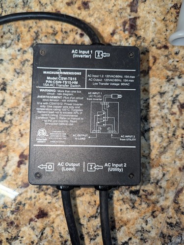 RV Magnum Inverter 15a Transfer Switch CSW-TS15 | eBay
