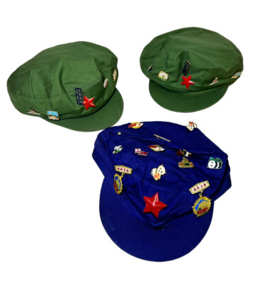 Lot Of 3 Vintage Military Reproduction Chinese Red Army Hat Soldier ...
