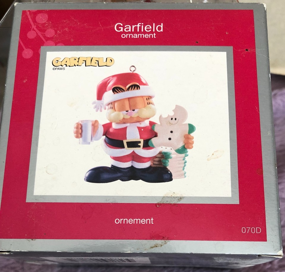 Christmas Cat Ornament GARFIELD w / TV Remote & Gingerbread Man Cookie ...