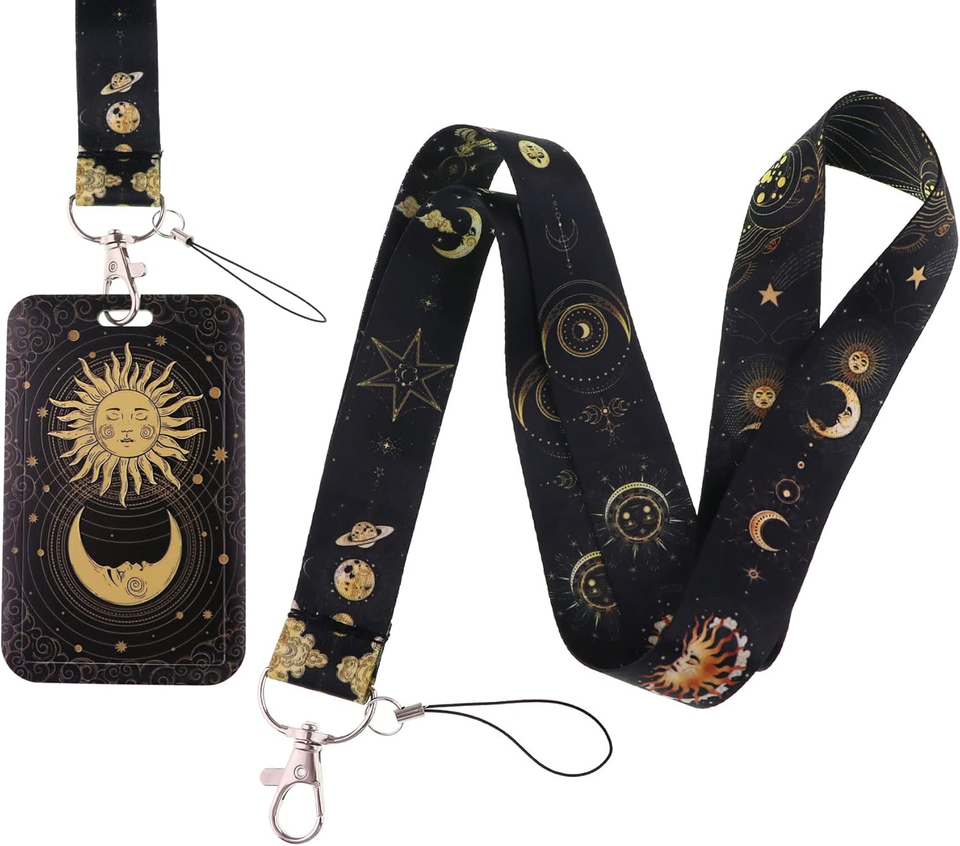 Black ID Badge Holder Lanyard for Men Cool & Cute Moon Sun Key Lanyard ...