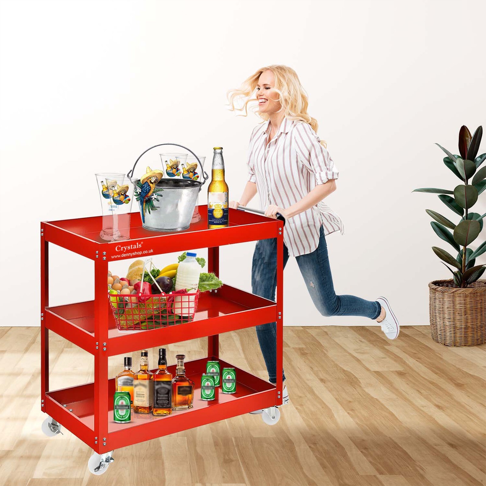 Tool Storage Heavy Duty Garage Trolley Workshop DIY 3 Tier Wheel Cart ...