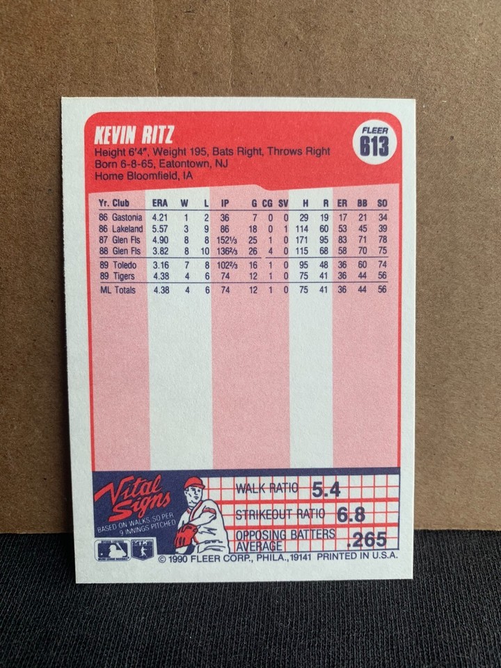 1990 Fleer Baseball Card Detroit Tigers Kevin Ritz | eBay