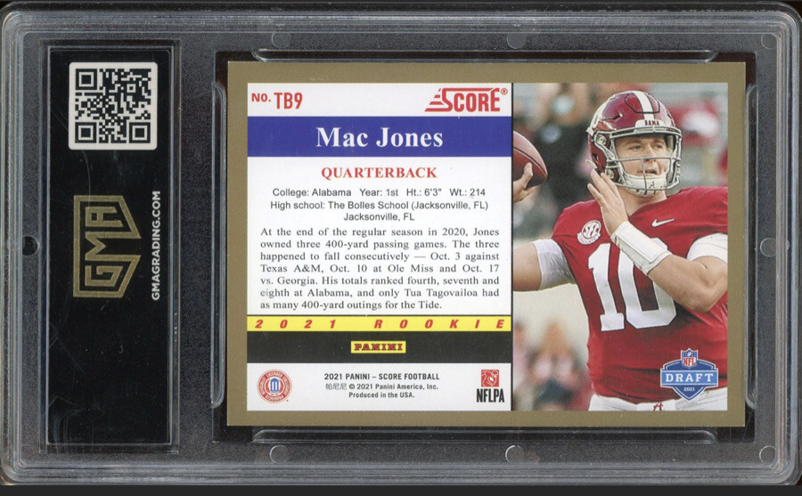 Mac Jones 2021 Panin Score ‘91 Throwback RC #TB9 GM 10 (GMA) | eBay