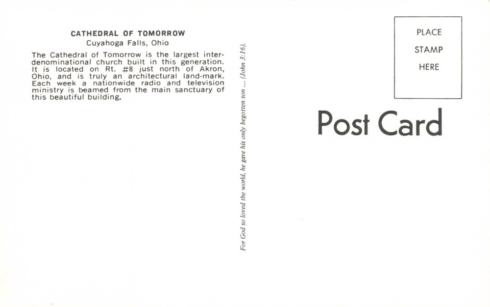 Postcard OH Cuyahoga Cathedral of Tomorrow Pentecostal Church Akron ...