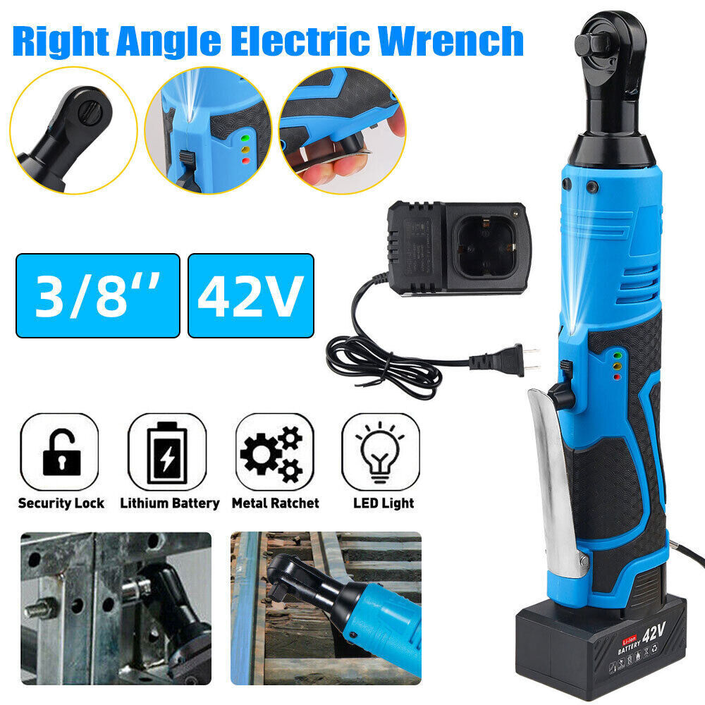 42V Electric Cordless Ratchet 3/8"Right Angle Wrench Impact Power Tool ...