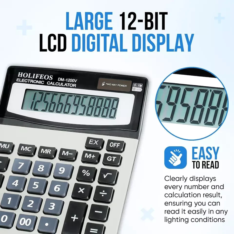 Calculator, 12-Digit Large LCD Display Calculators Desktop, Big Button ...