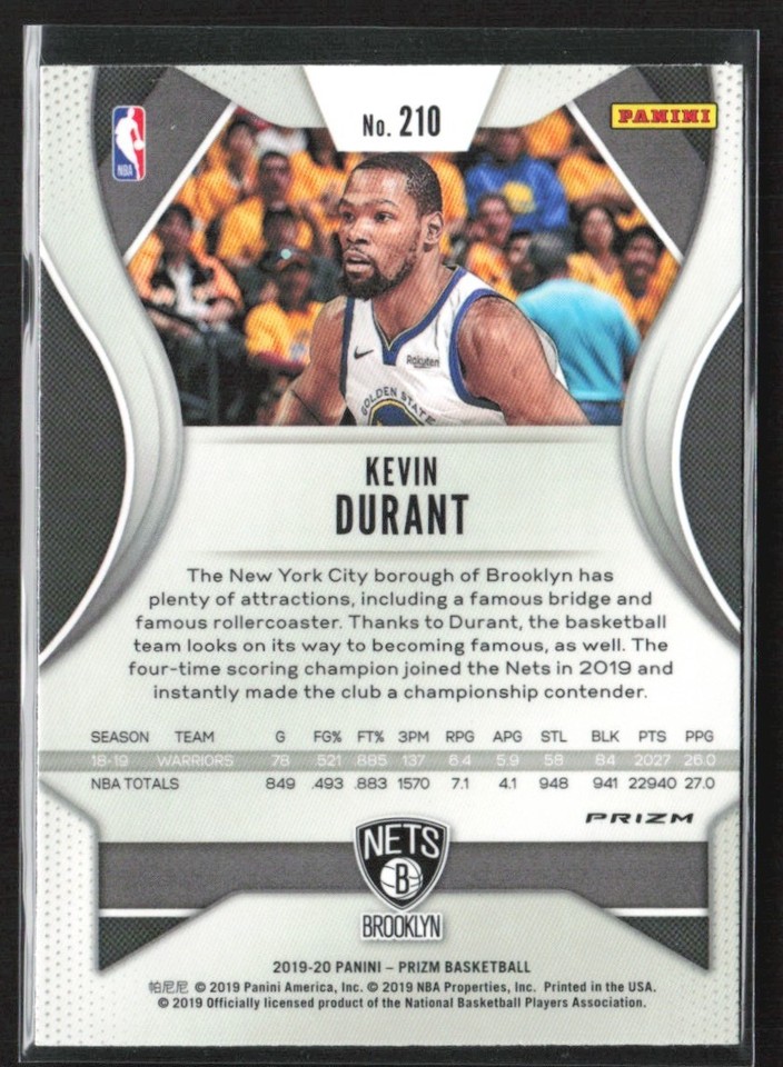 Kevin Durant 2019-20 Panini Prizm Prizms Orange Ice #210 Brooklyn Nets | eBay