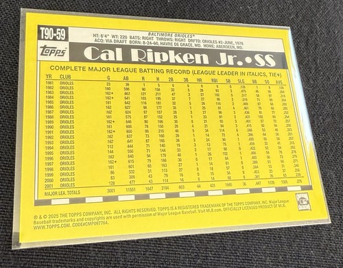 2025 Topps Series 1 Cal Ripken Jr 1990 35th Anniversary #T90-59 Orioles ...