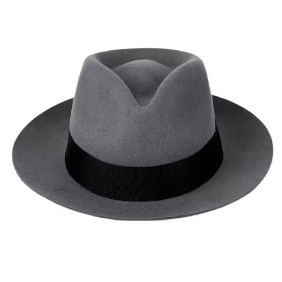 New British Men Fedora Raw Edge Brim Satin Lined 100% Wool Felt Hat Big ...