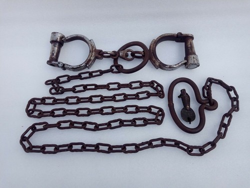 Antique Old Iron Handcuffs Lock With Police Chain Handle Hand Forged ...