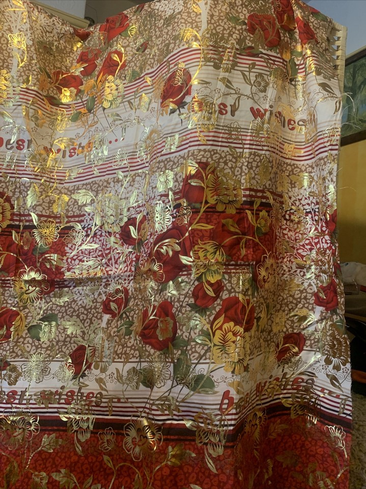 72 X 90 Inches, 180 x 225cm Red Roses Gold Fabric Craft Cotton ...