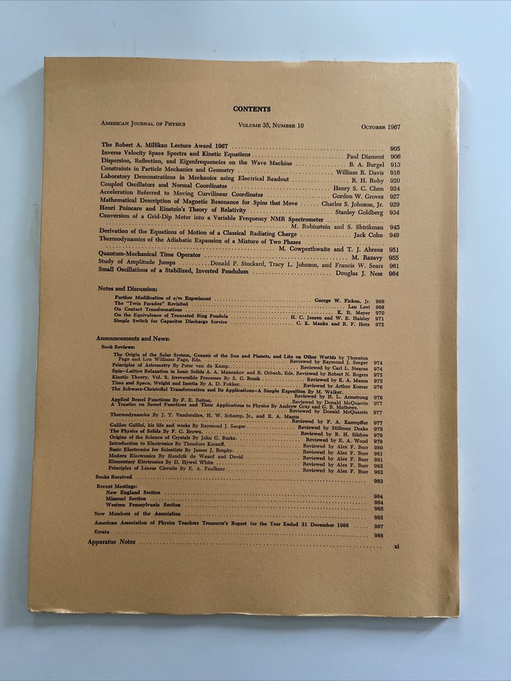 American Journal of Physics Magazine AAPT October 1967 Vol 35 #10 Page ...