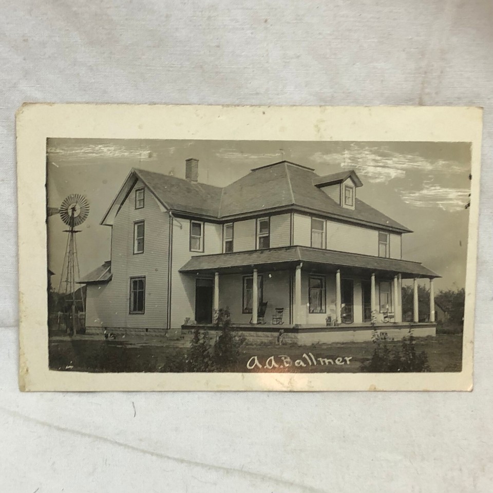 Vintage 1910 Real Photo Postcard A A Ballmer Homestead and Windmill | eBay