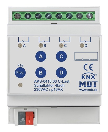 MDT Schaltaktor KNX REG 4TE 4 Ausgänge 16A 2500W Bussystem KNX 230V ...