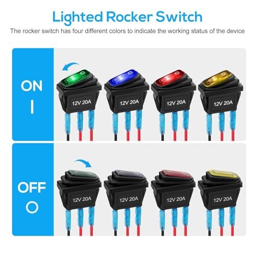 8Pcs 12V Rocker Switch, 20A SPST 3 Pin ON/Off Waterproof Toggle Switch ...