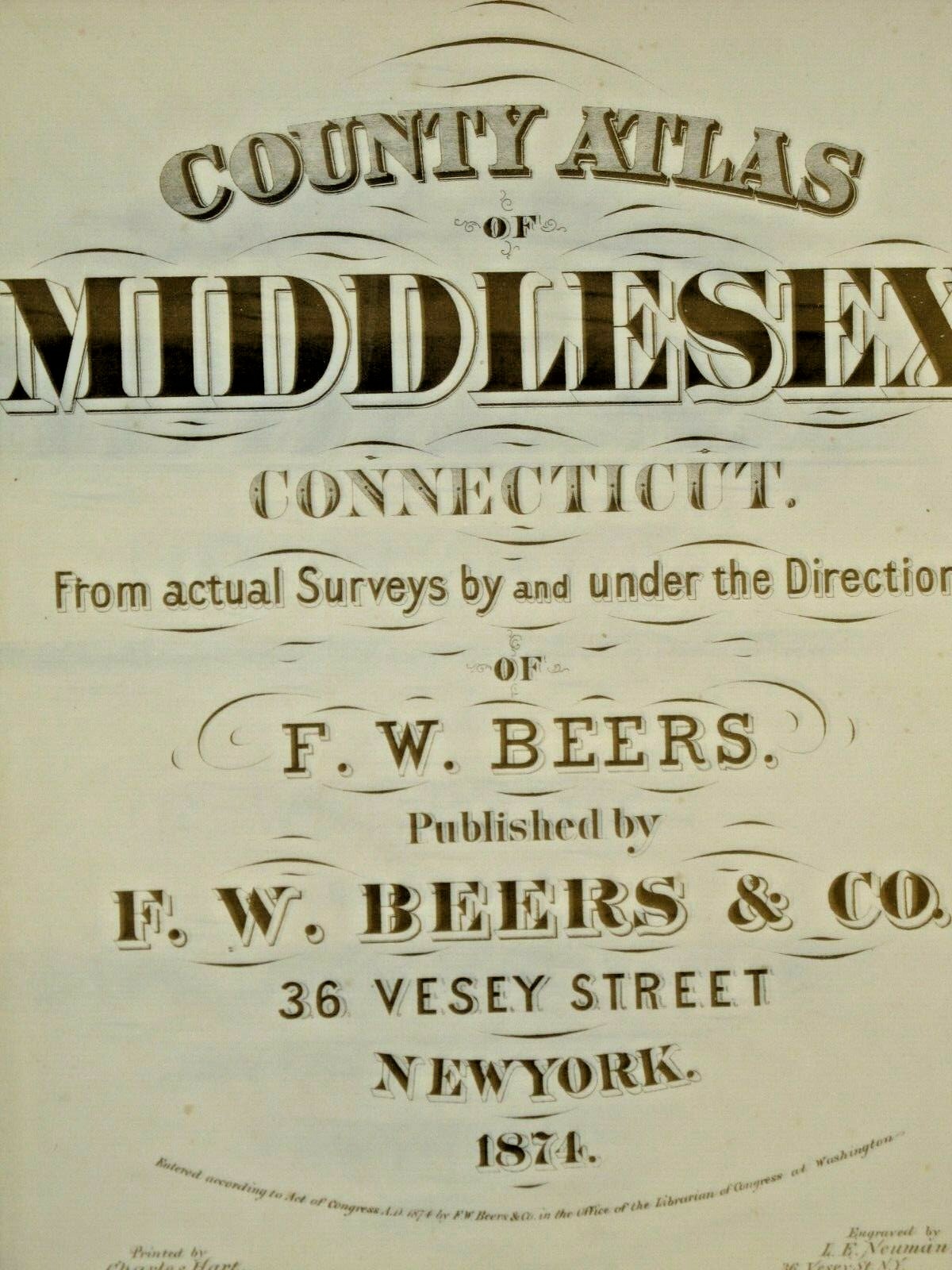 MIDDLEFIELD, CT., VINTAGE HAND COLORED 1874 MAP., NOT A REPRINT. | eBay