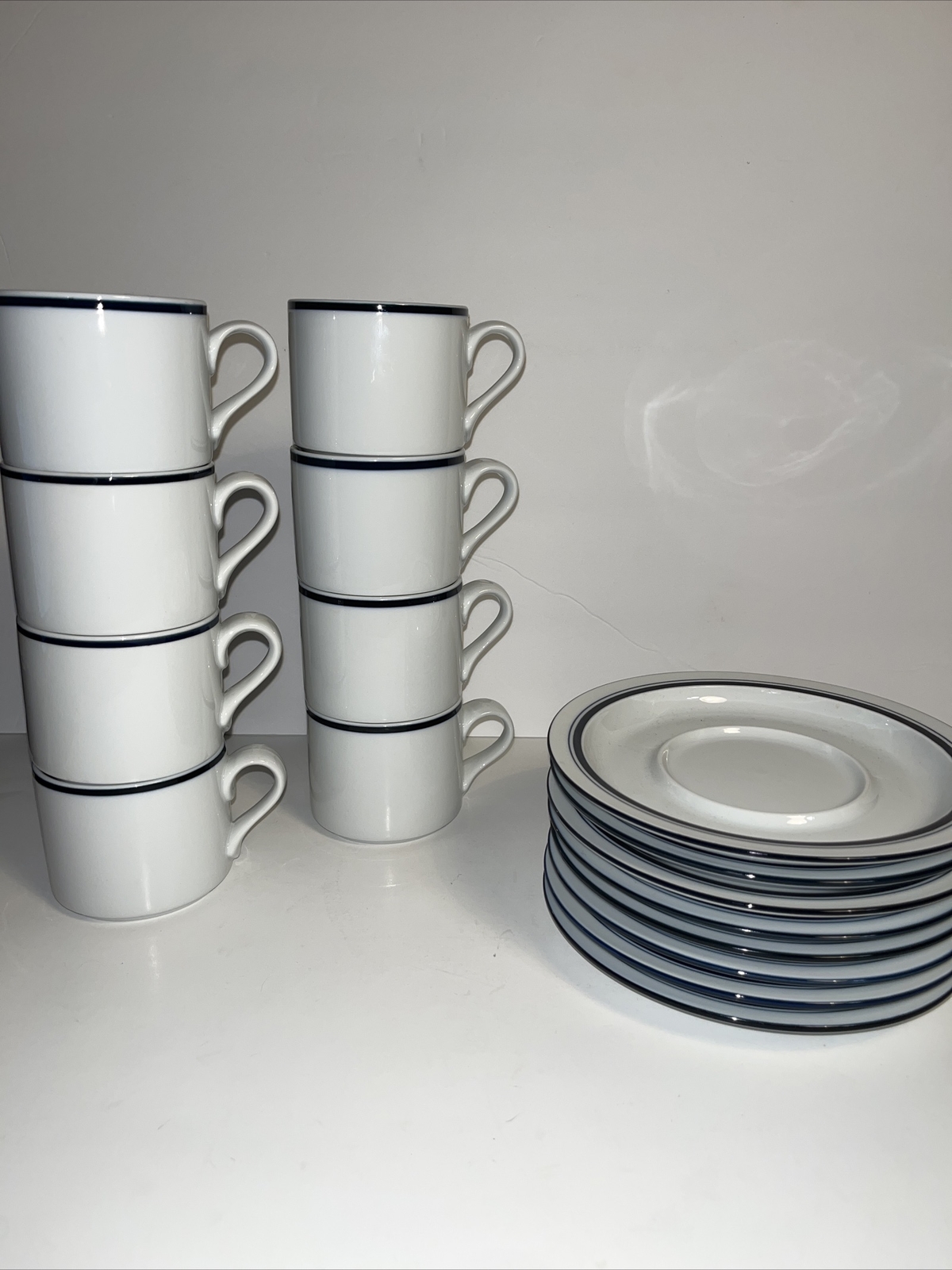 Dansk Bistro Christianshavn Set of 8 Blue Cups Saucers White Blue ...