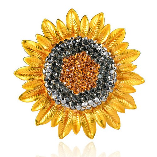 Fashion Jewelry Charming Sunflower Flowers Yellow Rhinestone Crystal ...