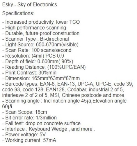 Handheld Barcode Scanner, Esky USB wired bar code reader NO STAND | eBay