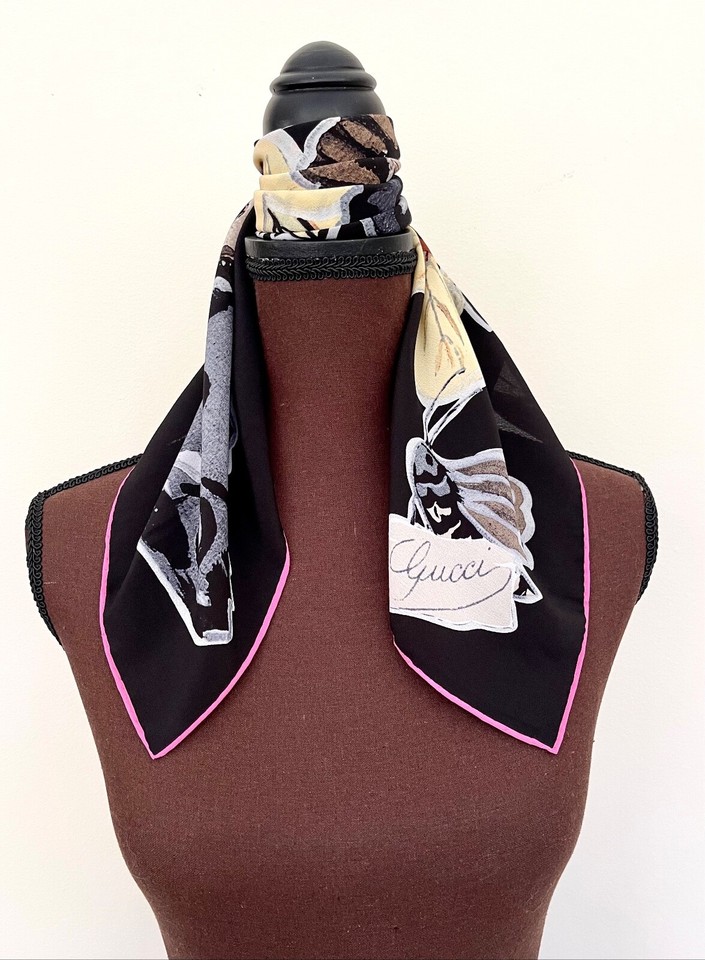 Unisex Gucci Scarf wt Gift Box Kris Knight Butterfly Floral Black Wrap Bandana | eBay