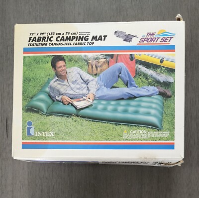 Vtg Intex Camping Inflatable Mat, 29" × 72", Canvas Top Fabric Outdoor ...