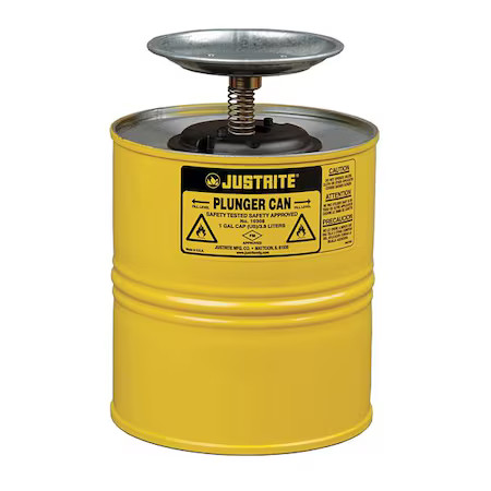 Justrite 10318 Plunger Can 1 Gal Steel Can, Brass, Ryton Plunger, 5 In ...