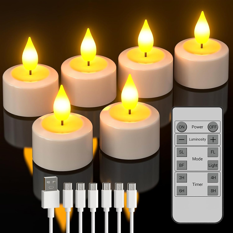 Rechargeable Tea Lights with Remote, 6Pcs LED Electric Flameless ...