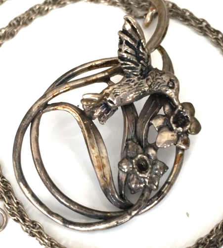 Vintage Necklace MARKED 925 STERLING SILVER Chain Hummingbird Pendant ...