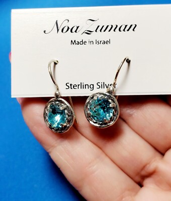 NOA ZUMAN 925 STERLING SILVER Faceted BLUE Quartz Round Earrings - New ...
