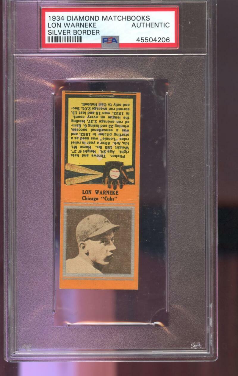 1934 Diamond Matchbooks Match Book Cover Lon Warneke PSA A Graded ...