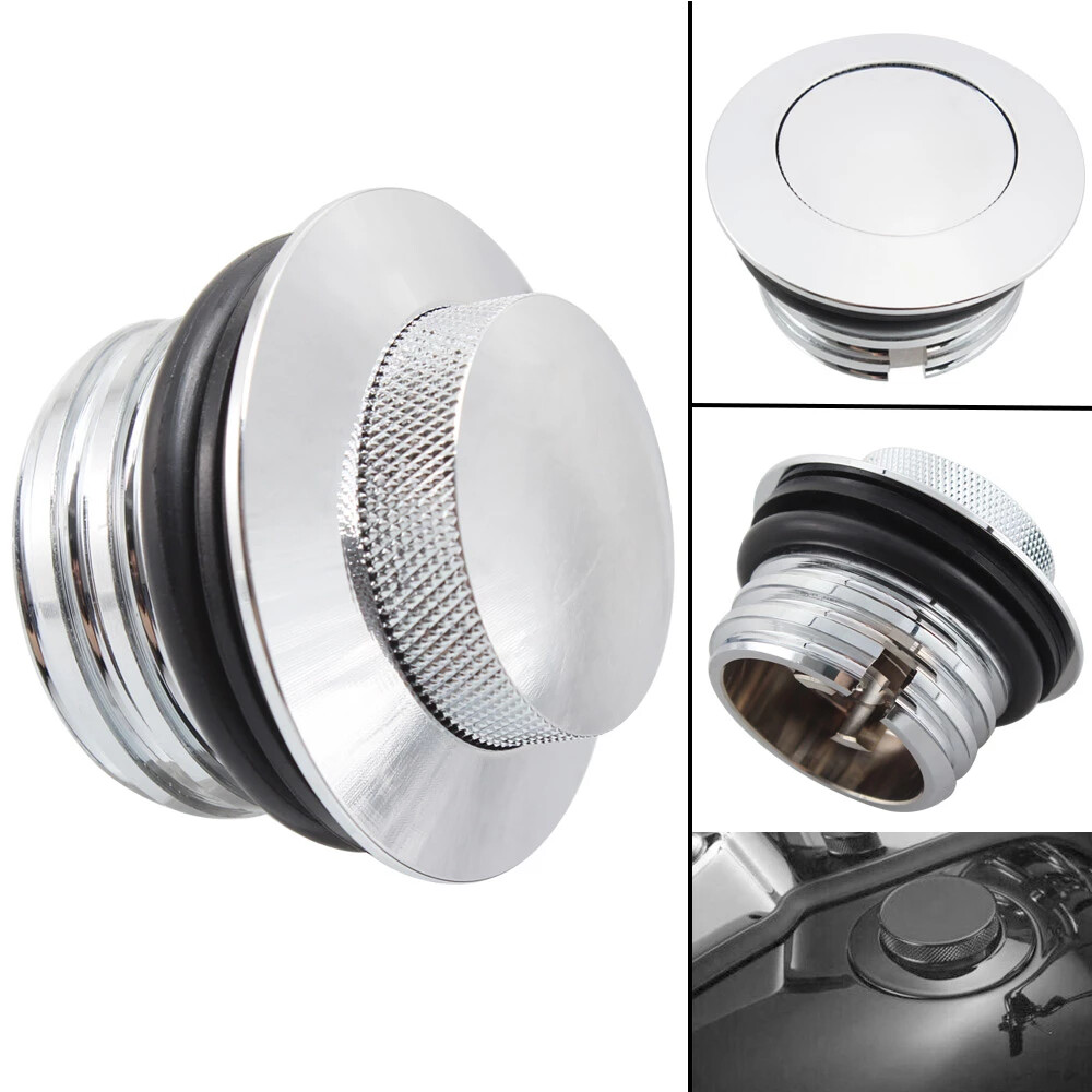 Motorcycle Pop-up Tank Gas Cap Chrome Vented Flush Mount CNC Cap Fuel ...